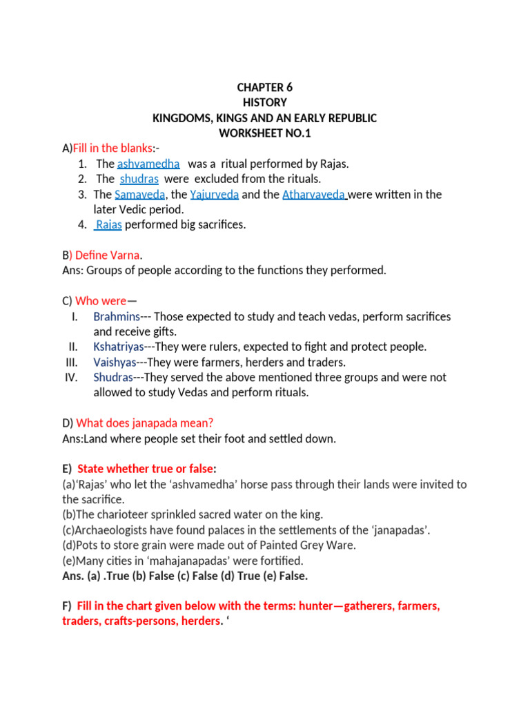 CHAPTER 6 History Worksheet 1 | PDF