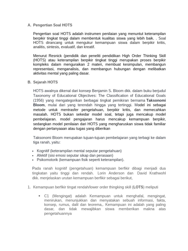Ciri dan Contoh Soal HOTS | PDF