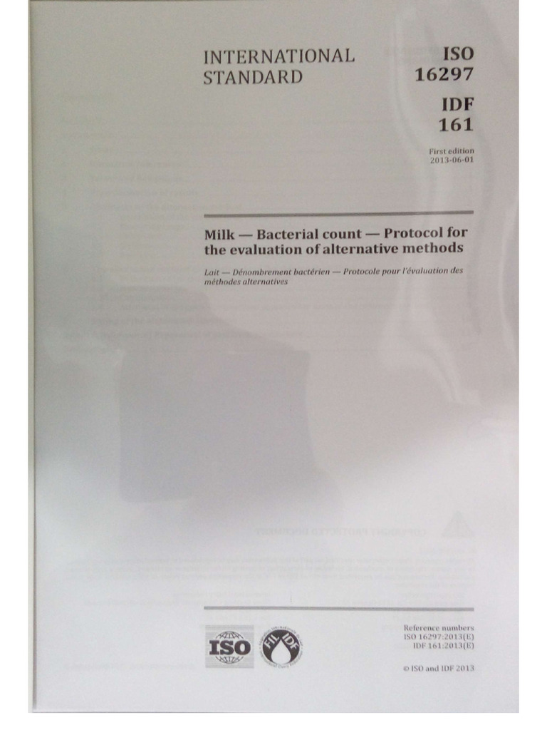 ISO 16297 IDF 161 MILK-Bacterial Count- Protocol for the Evaluation of Alternative Methods | PDF