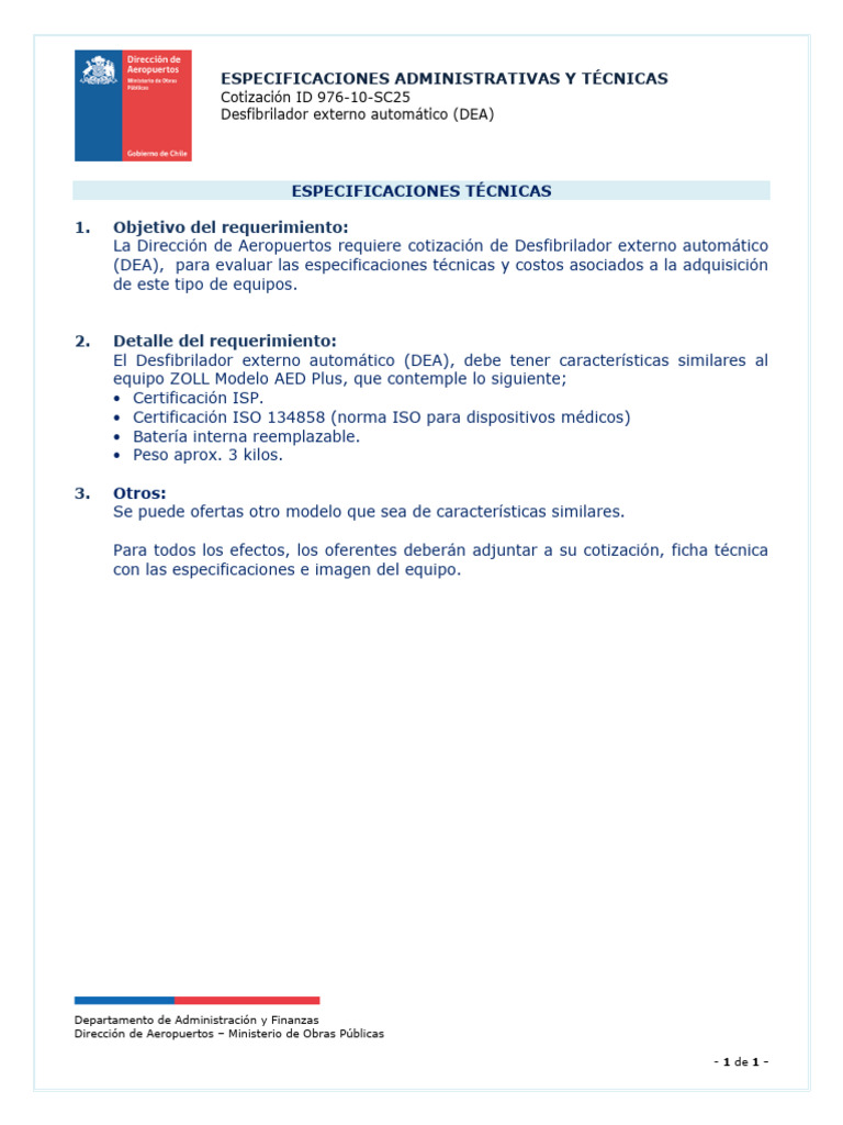 Especificaciones Tecnicas DEA | PDF