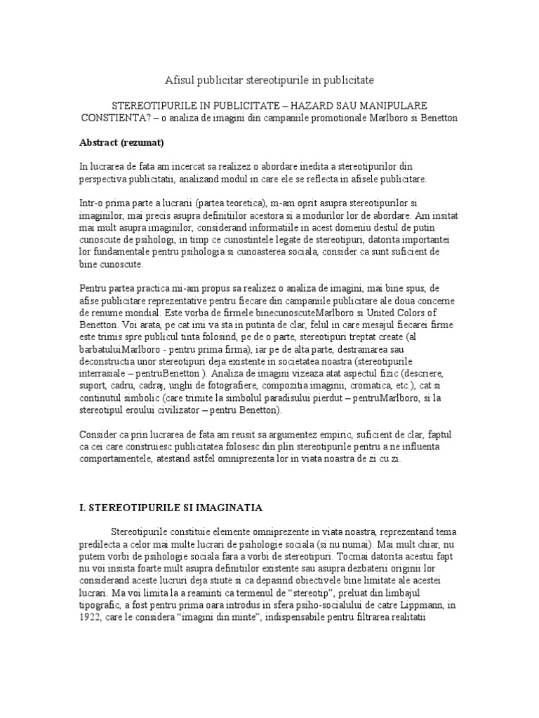 Afisul Publicitar Stereotipurile in Public It Ate | PDF