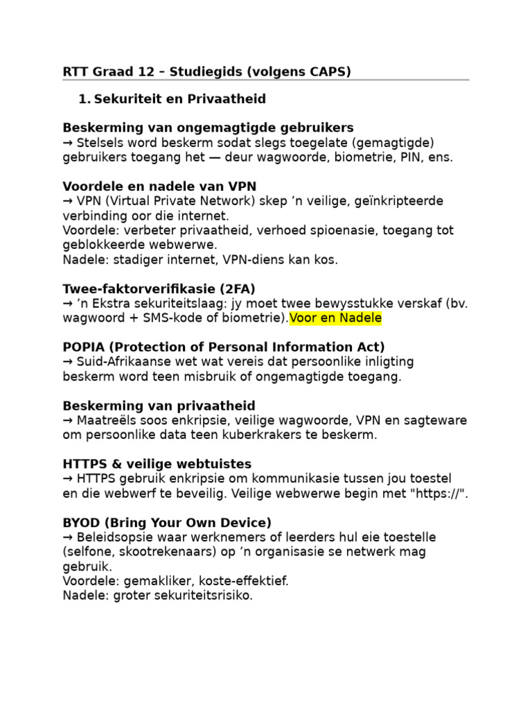 RTT Graad 12 Notes | PDF