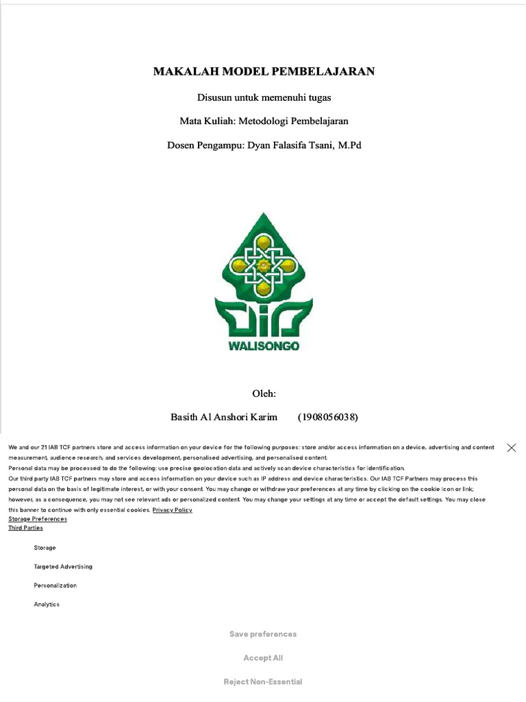 Makalah Model Pembelajaran Makalah Model Pembelajaran | PDF