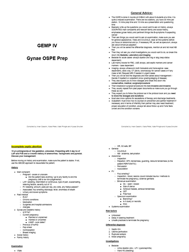 Gynae OSPE Prep - 250821 - 153053 (N-Up 2x1) | PDF | Ovarian Cancer | Vagina