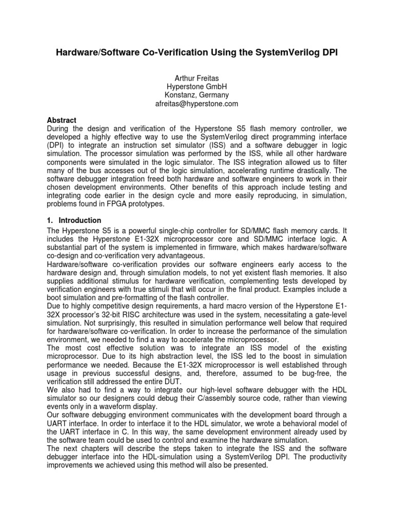 Hardwaresoftware Co Verification Using The Systemverilog Dpi Pdf Subroutine C
