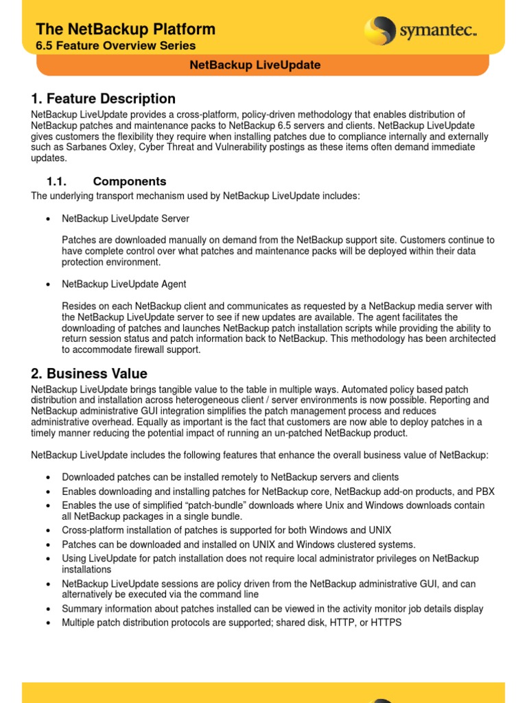 The Netbackup Platform: 1. Feature Description | PDF | Microsoft Windows | Server (Computing)