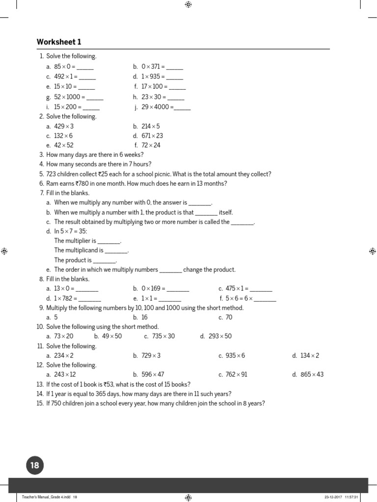 Math Class 4th Worksheet 4 | PDF | Chess Openings | Chess Theory
