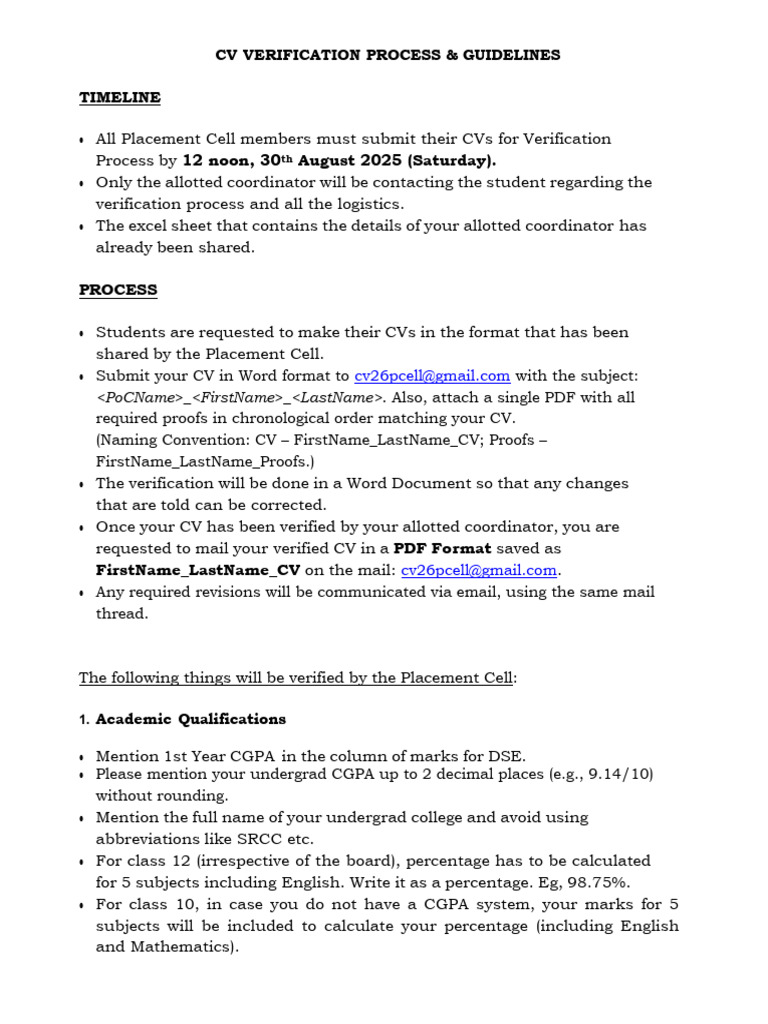 CV Verification Guidelines for Students | PDF