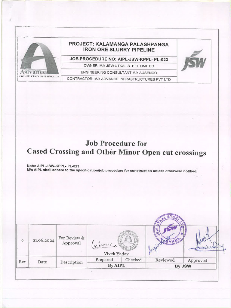 Job Procedure For Cased Crossing and Other Minor Open Cut | PDF