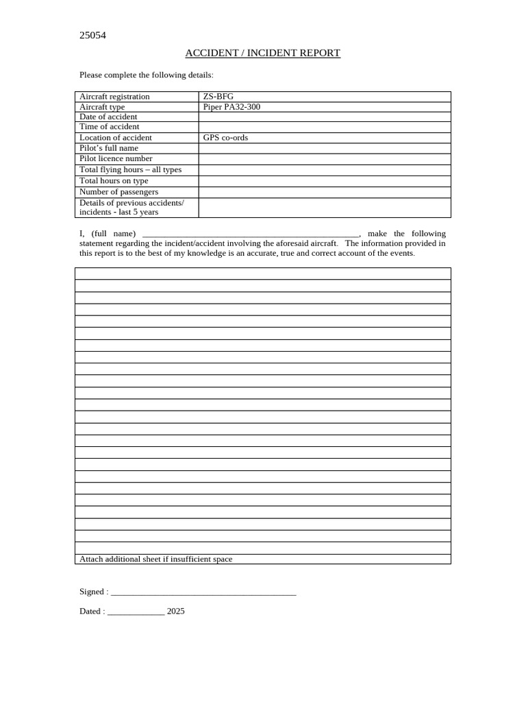 Plane Crash Incident Report Form | PDF