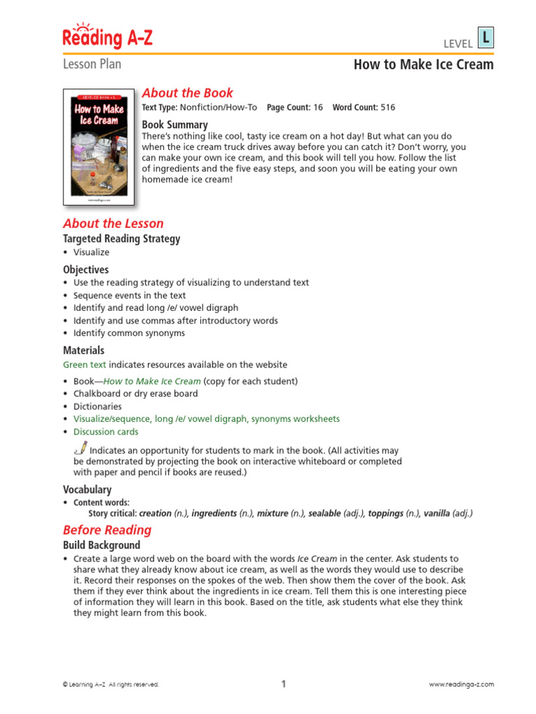 Raz Ll24 Howtoicecream LP | PDF | Reading Comprehension | Linguistics