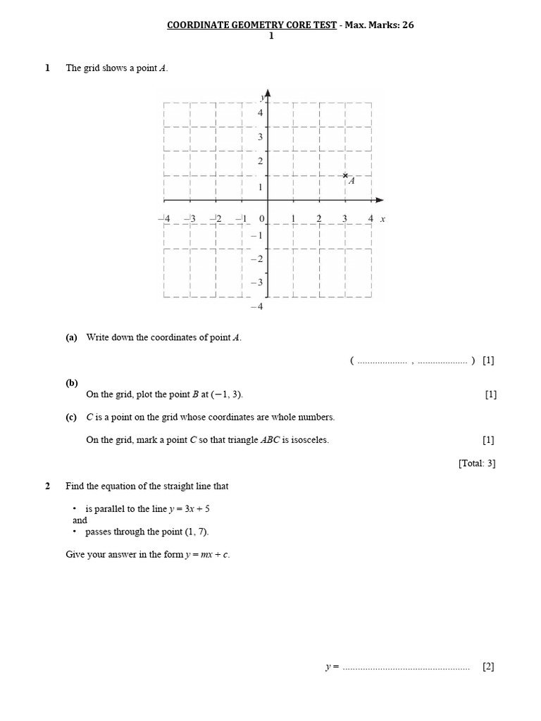 Coordinate Geometry Core Test | PDF | Line (Geometry) | Mathematical ...