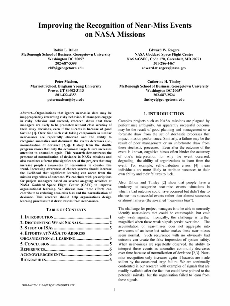 Improving The Recognition of Near Miss e | PDF | Space Shuttle Columbia ...