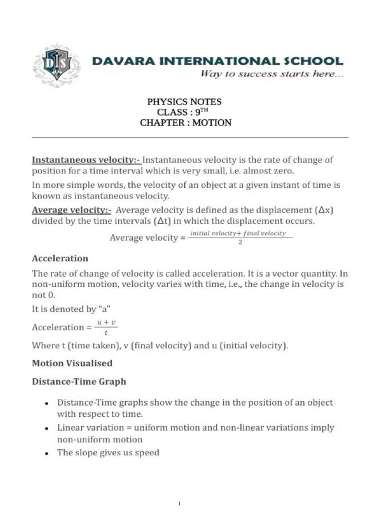 Class 9th Chapter 7 Motion Notes | PDF