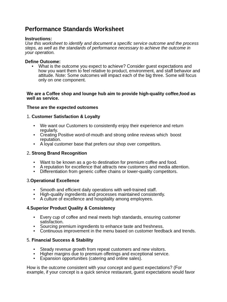 Coffee Shop Performance Standards Guide | PDF