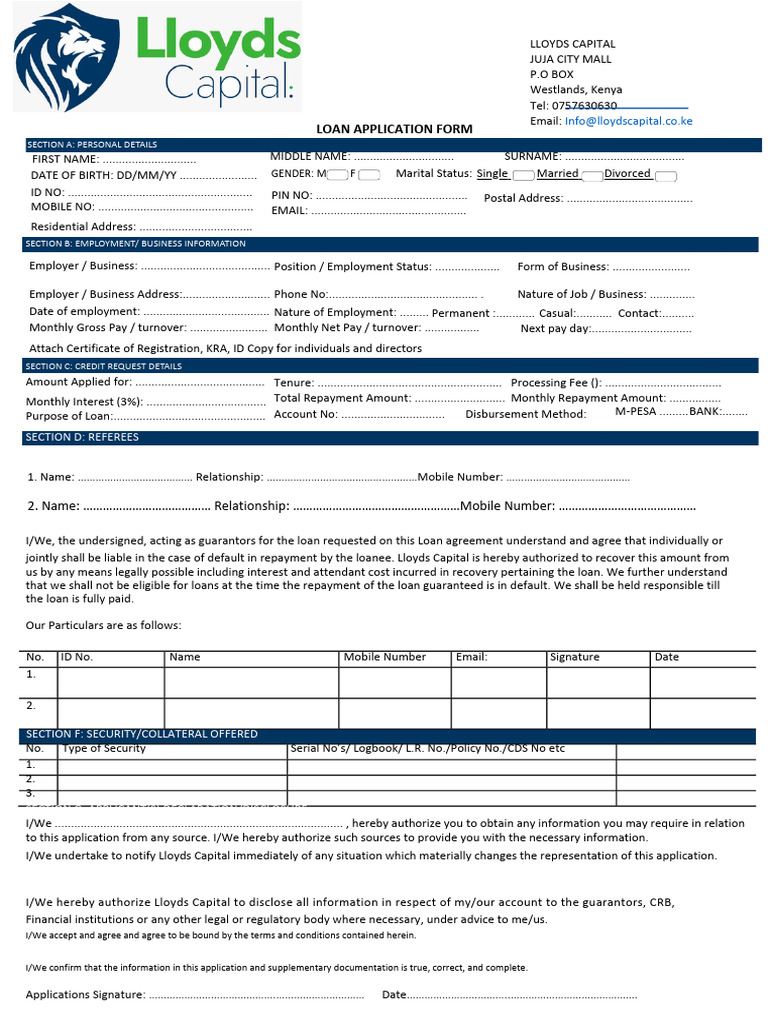 Updated Loan Application Form-Lloyds Capital | PDF | Loans | Interest