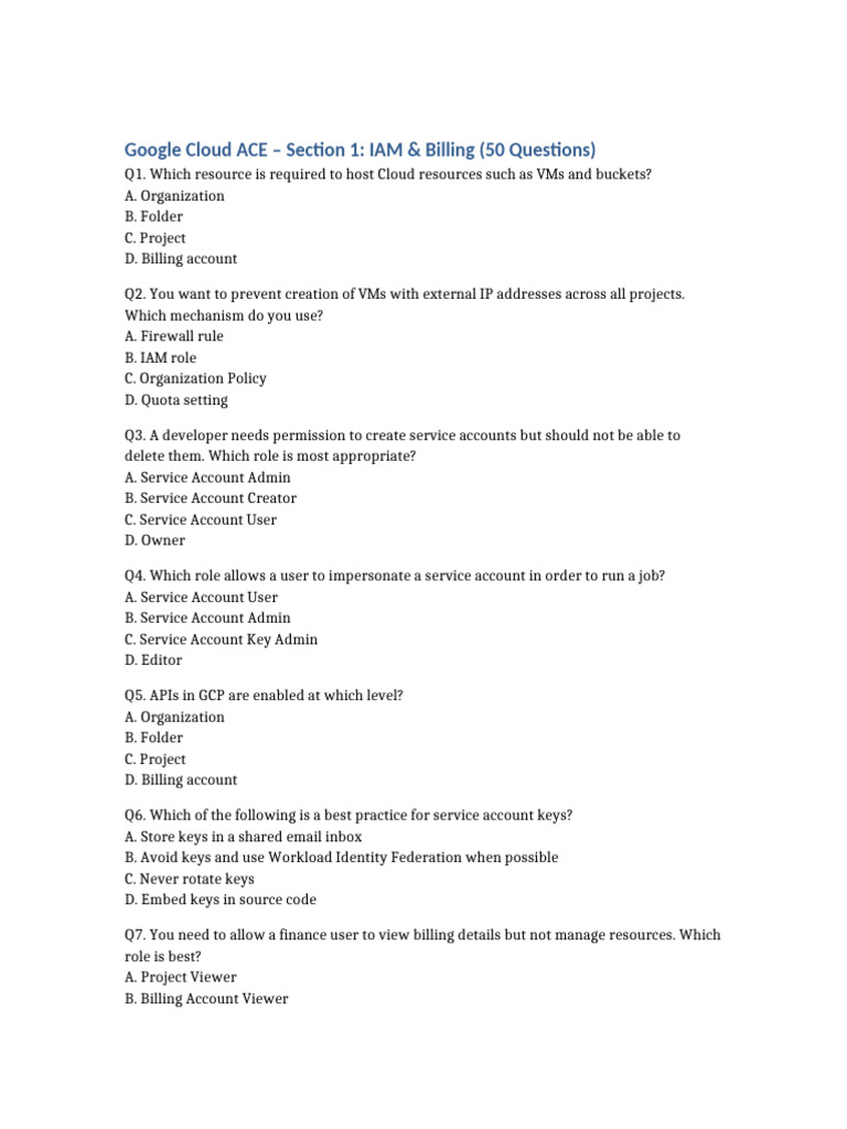 ACE Section1 IAM Billing 50Q | PDF