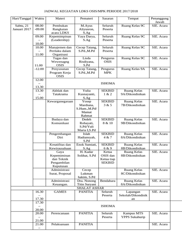 Susunan Acara LDKS 1718 | PDF
