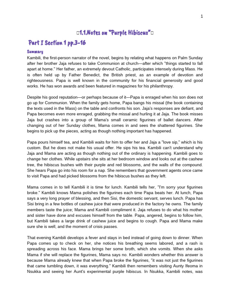 ?1.1.notes On "Purple Hibiscus"? | PDF