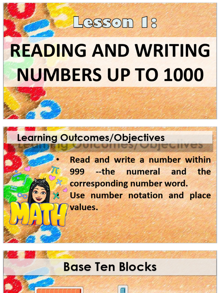 CHAPTER 1 - Lesson 1 - Numbers 0 To 1000 | PDF