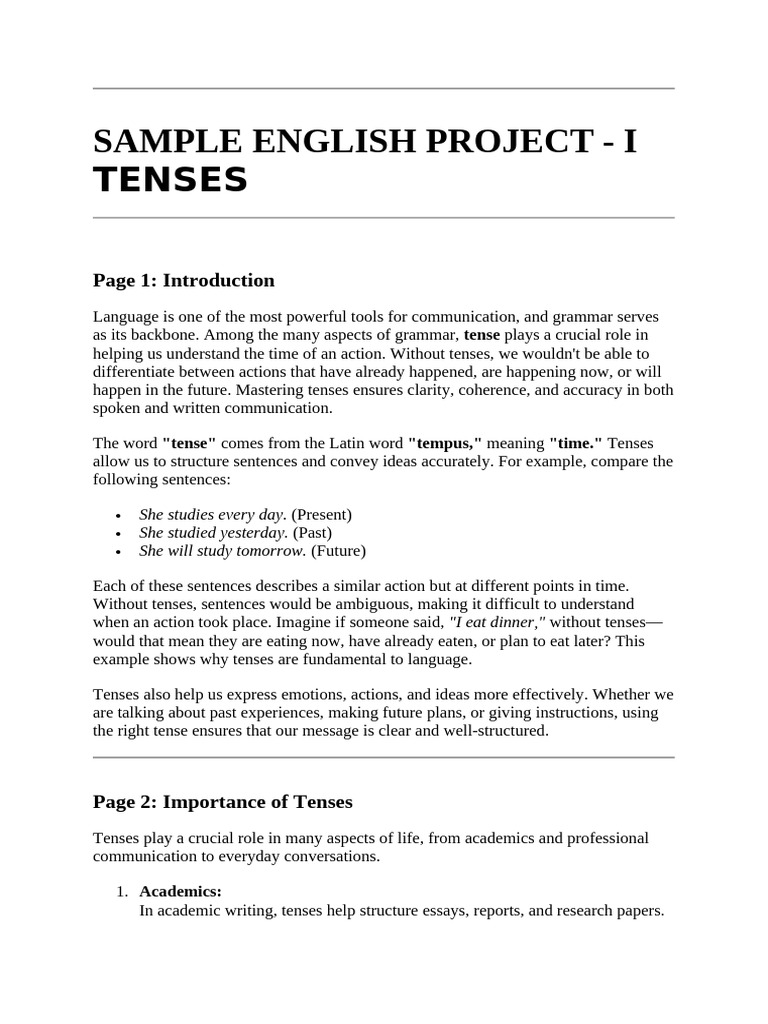 Sample English Project - I | PDF | Perfect (Grammar) | Grammatical Tense