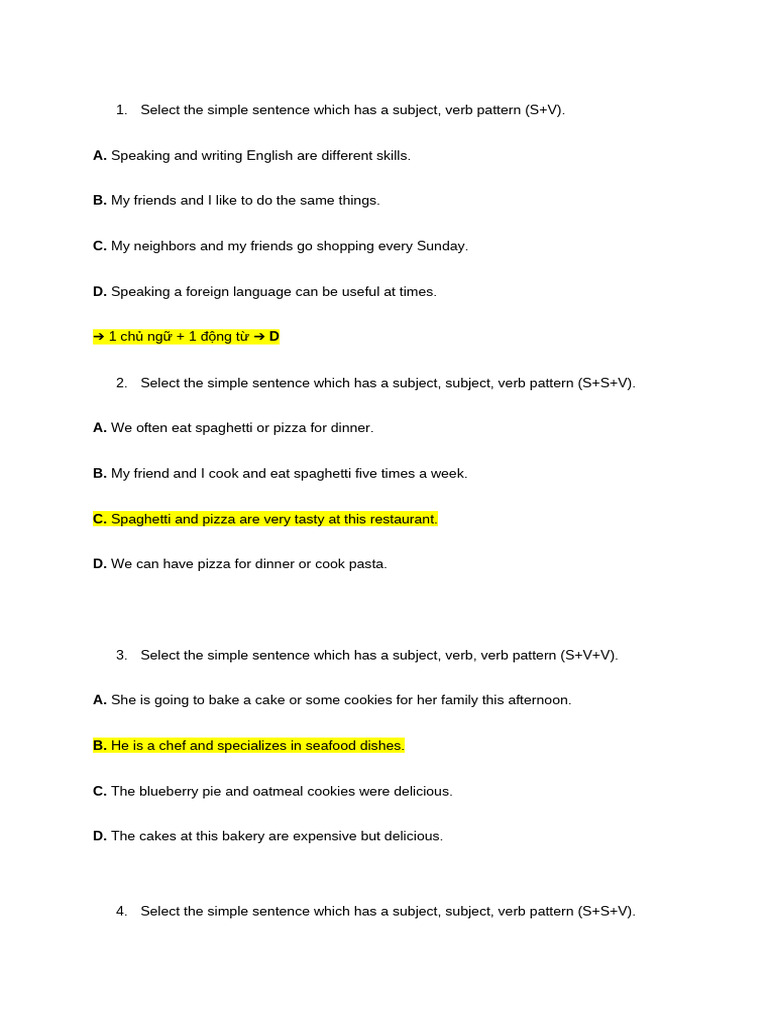 Sentence Structure Patterns Quiz | PDF