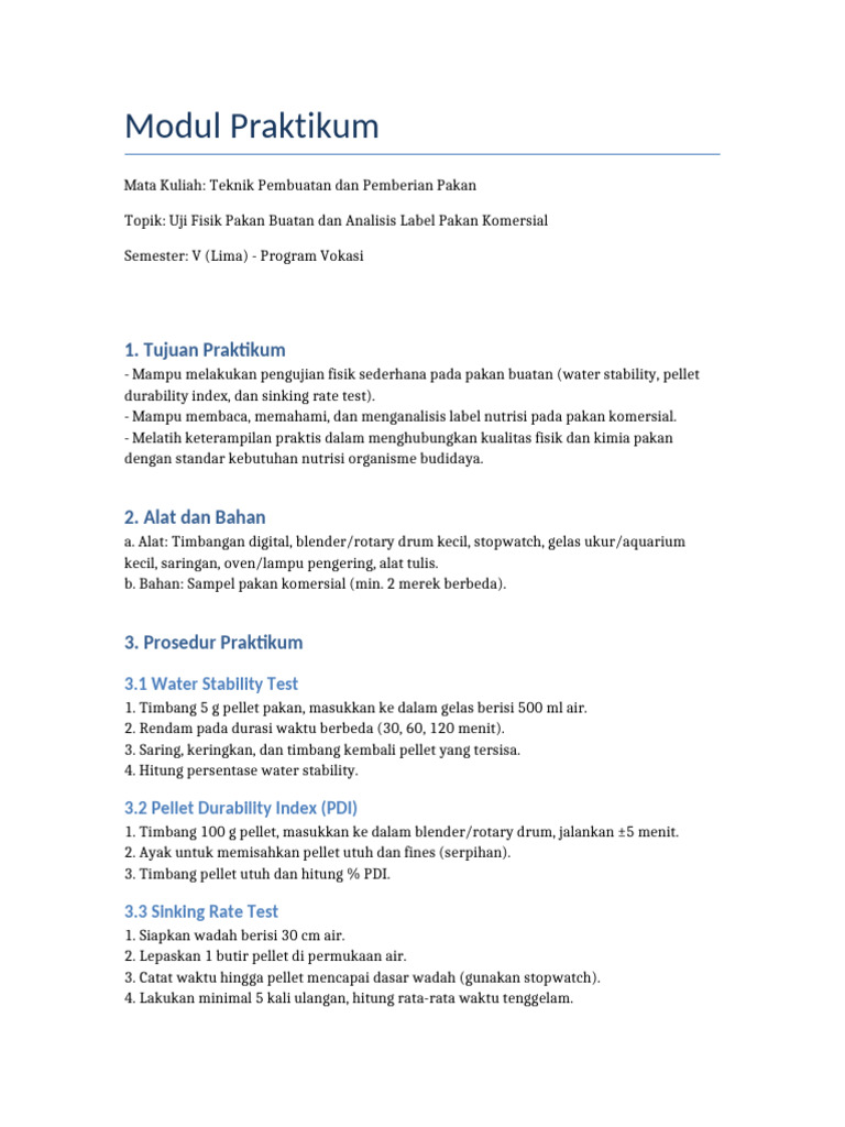 Modul Praktikum Uji Fisik Pakan | PDF