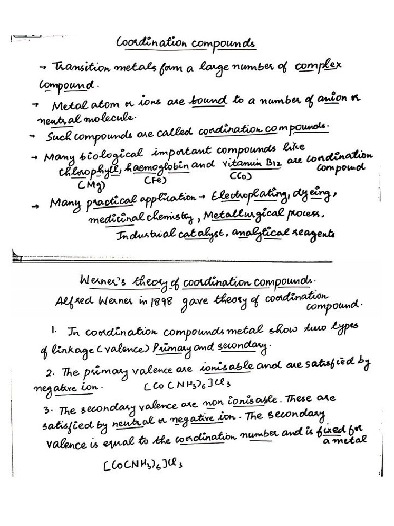 Coordination Compds (Notes) | PDF