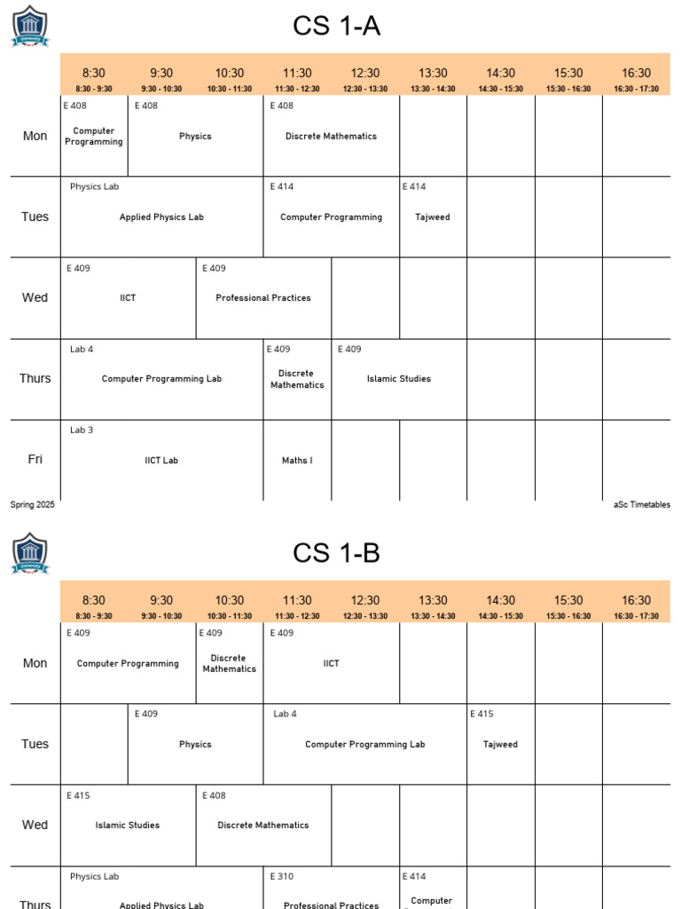 Bscs Fall 2025 Timetable v1 | PDF | Computing | Mathematics