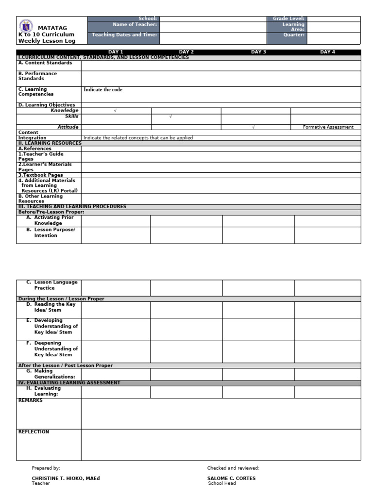 Matatag DLL Format Blank | PDF
