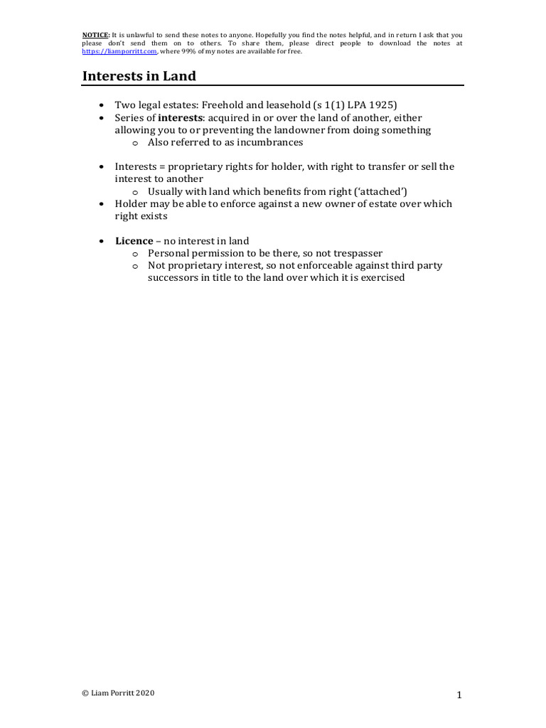 5 Legal Interests in Land Explained | PDF | Mortgage Law | Legal Remedy