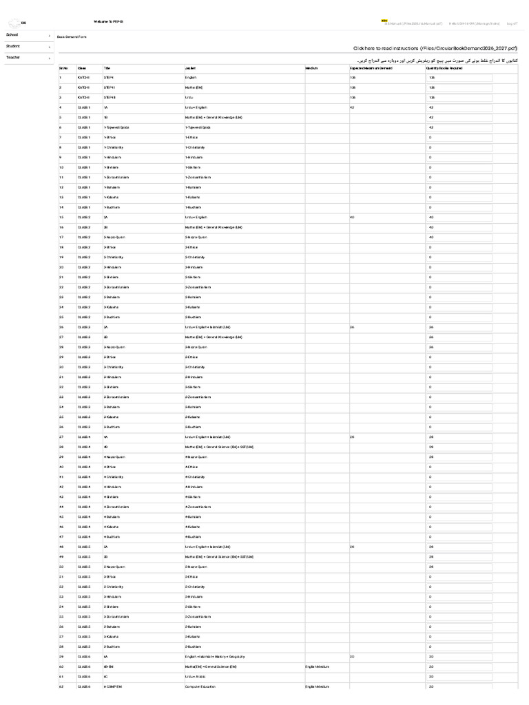 Book Demand Form for 2026-2027 | PDF