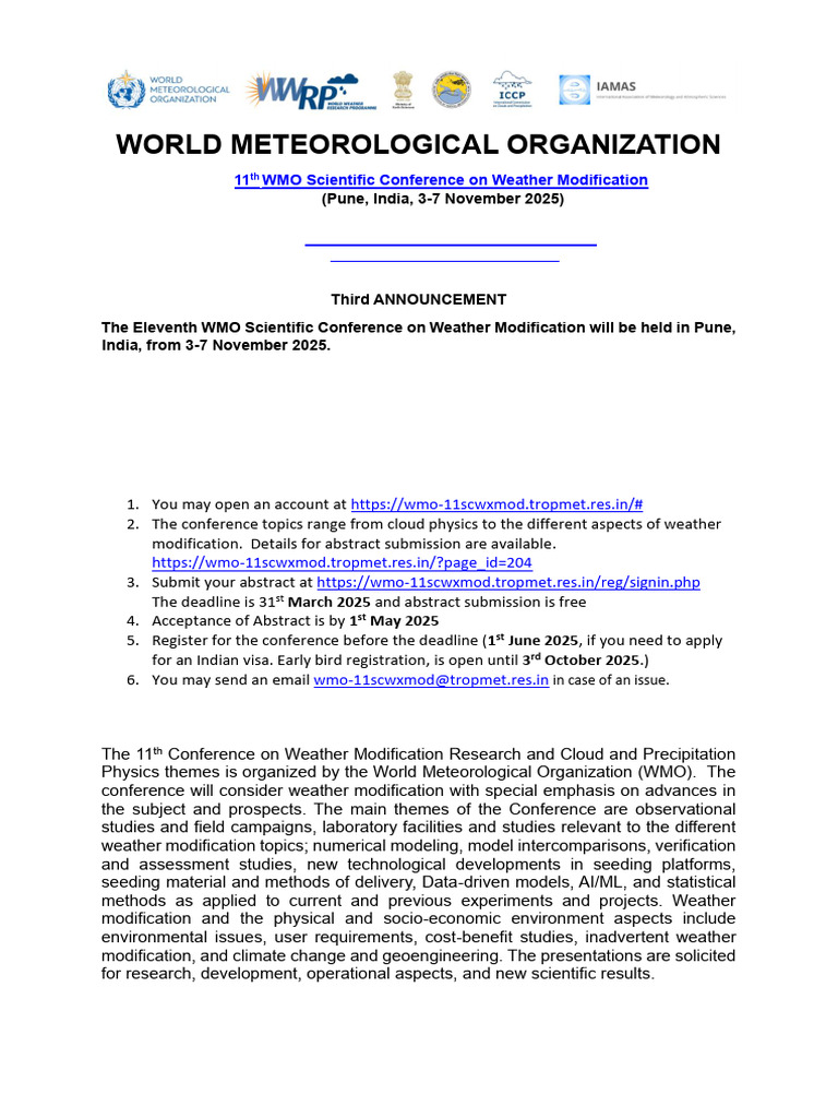 11th WMO Weather Modification Conference | PDF | Weather | Meteorology