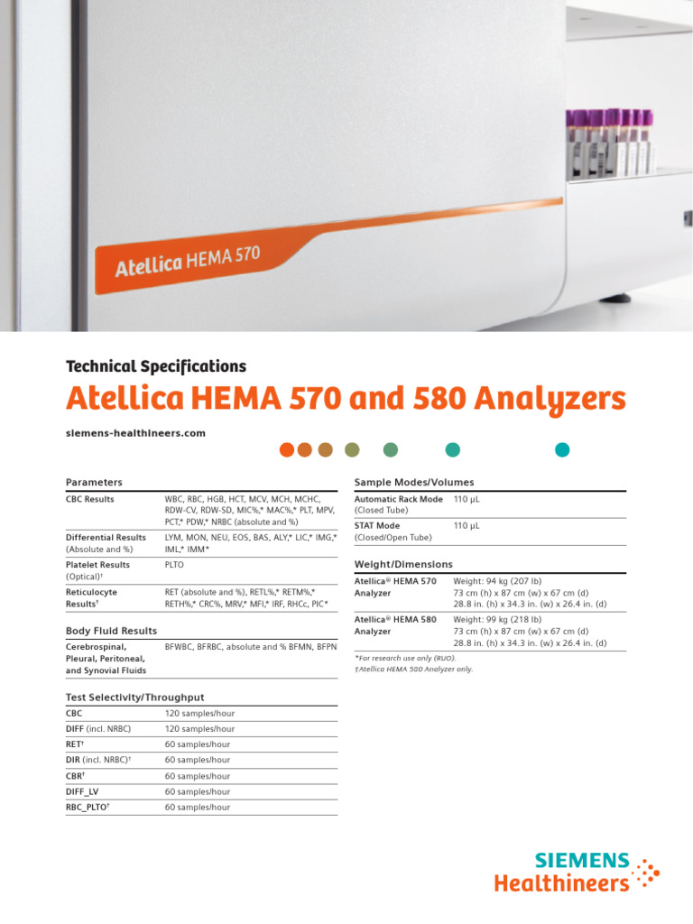 Atellica HEMA 570/580 Analyzer Specs | PDF | Computing
