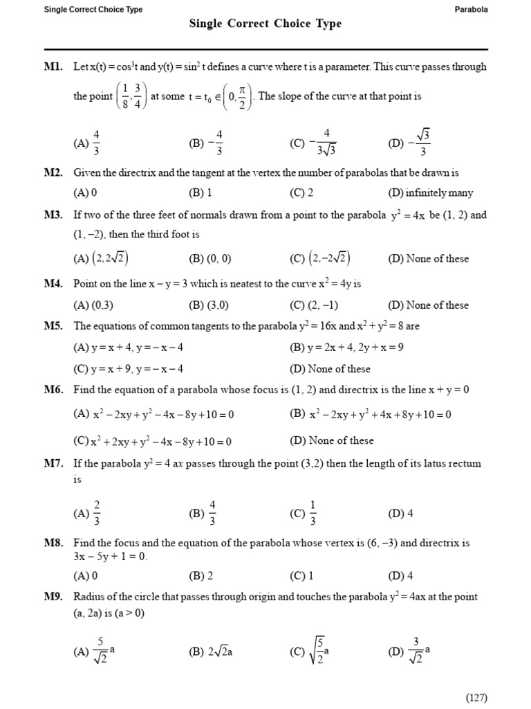 Parabola Problems and Solutions | PDF | Algebraic Geometry ...