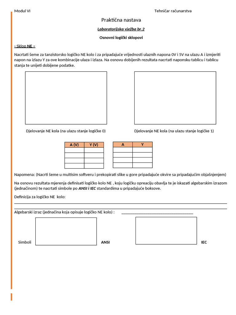 Lab - Vj. 2,3,4 Logicka Kola NE NI I NILI Kola | PDF