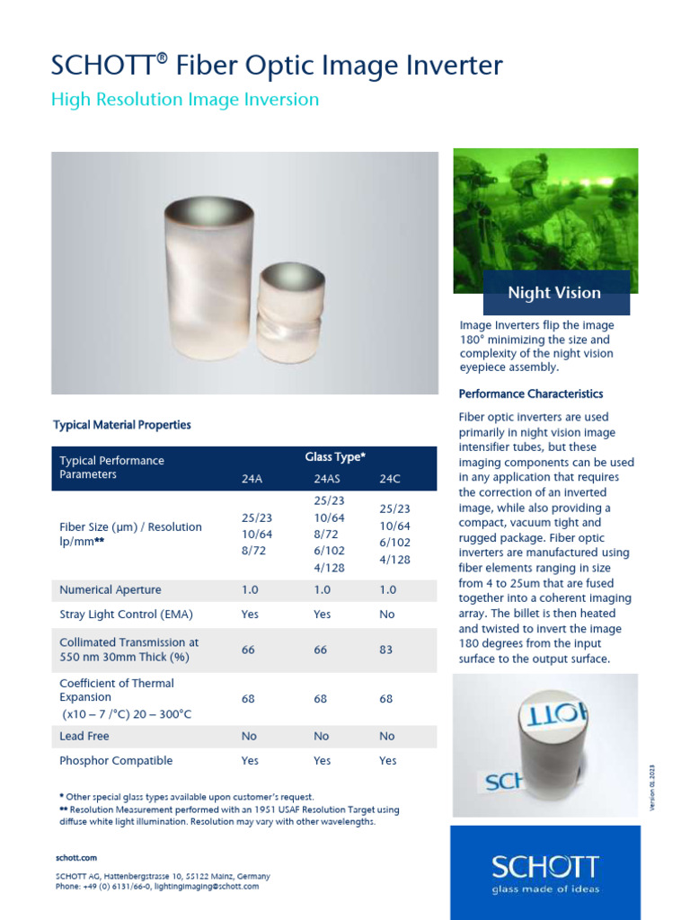 Schott Fiber Optic Image Inverter Datasheet en | PDF | Optical Fiber ...