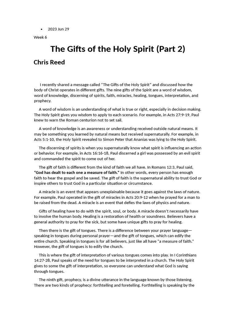 Understanding the Gifts of the Holy Spirit | PDF | Spiritual Gift ...