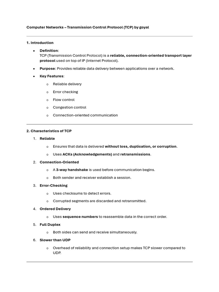 Computer Networks Transmission Control Protocol Tcp By Goyal Pdf
