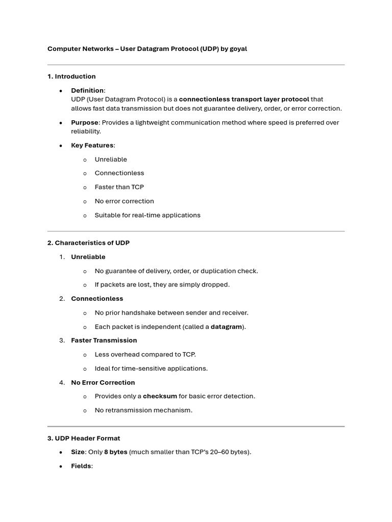 Computer Networks - User Datagram Protocol (UDP) by Goyal | PDF
