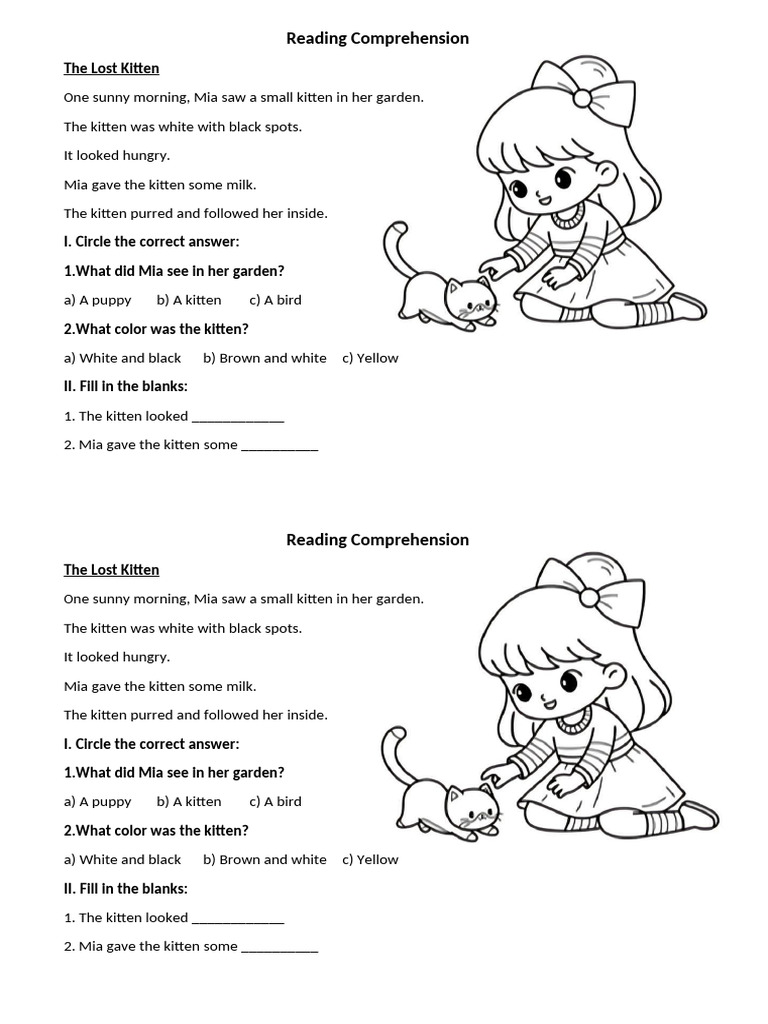 Lost Kitten Comprehension Questions | PDF