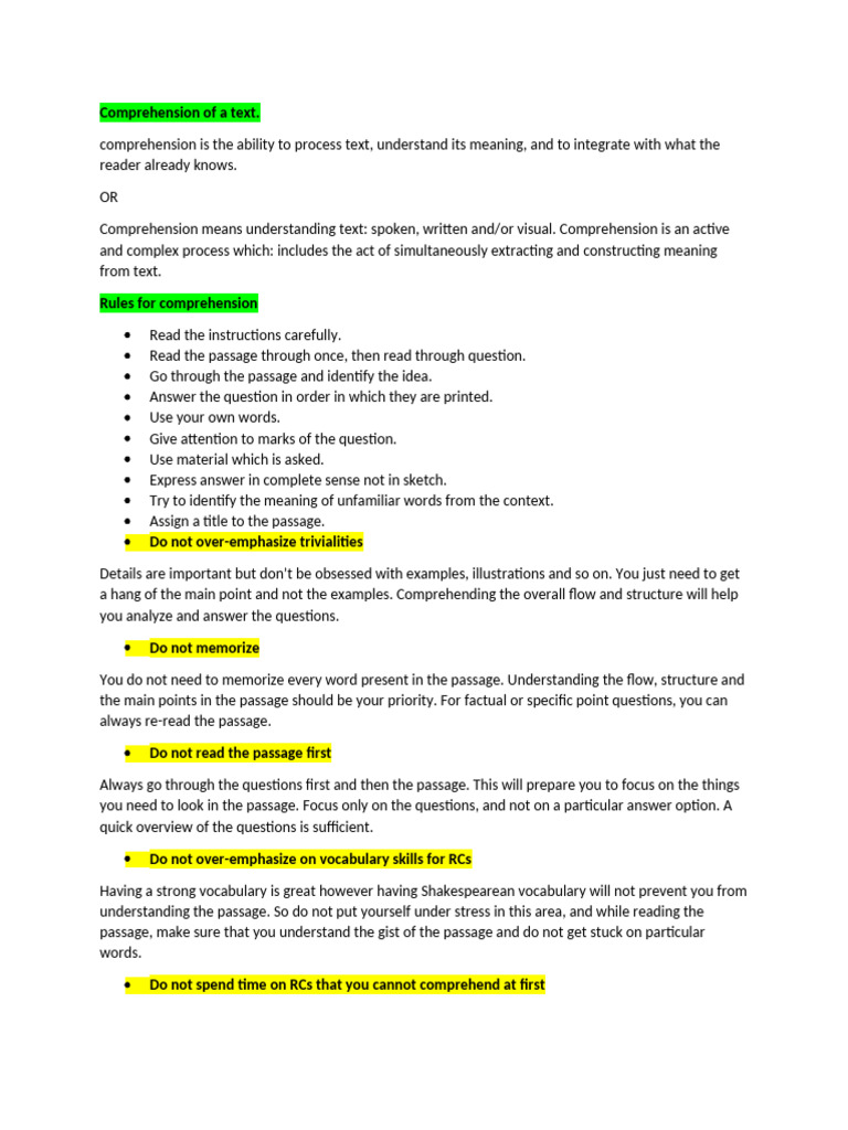 Comprehension Rules and Strategies | PDF | Reading Comprehension ...