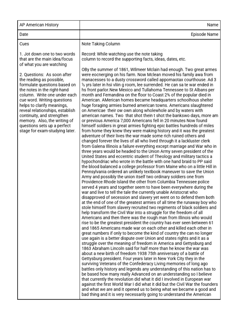 Diksha Mukherjee - American History Cornell Notes Template | PDF ...