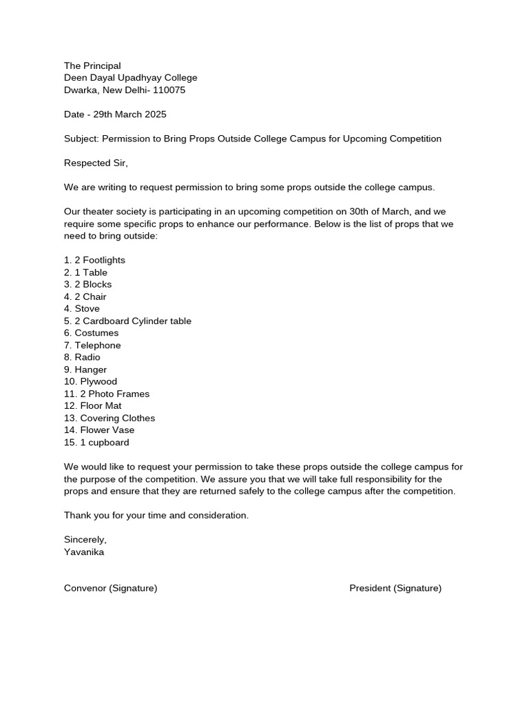 Request for Props Permission for Competition | PDF