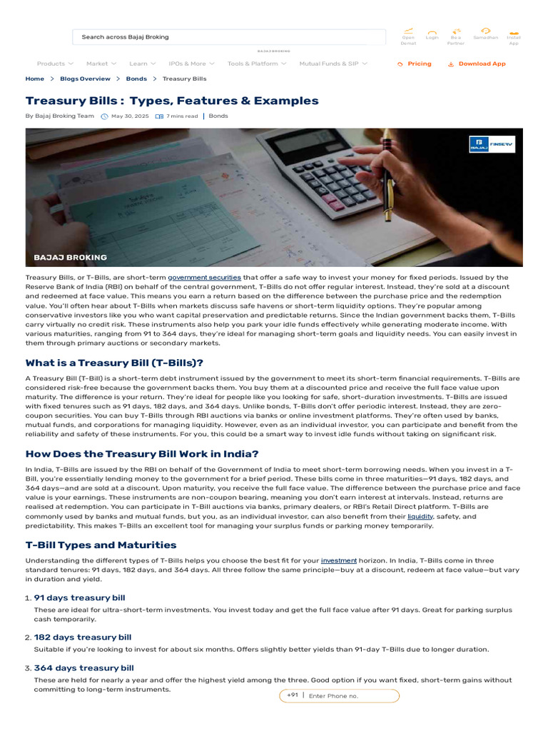 Types and Features of Treasury Bills | PDF | United States Treasury ...