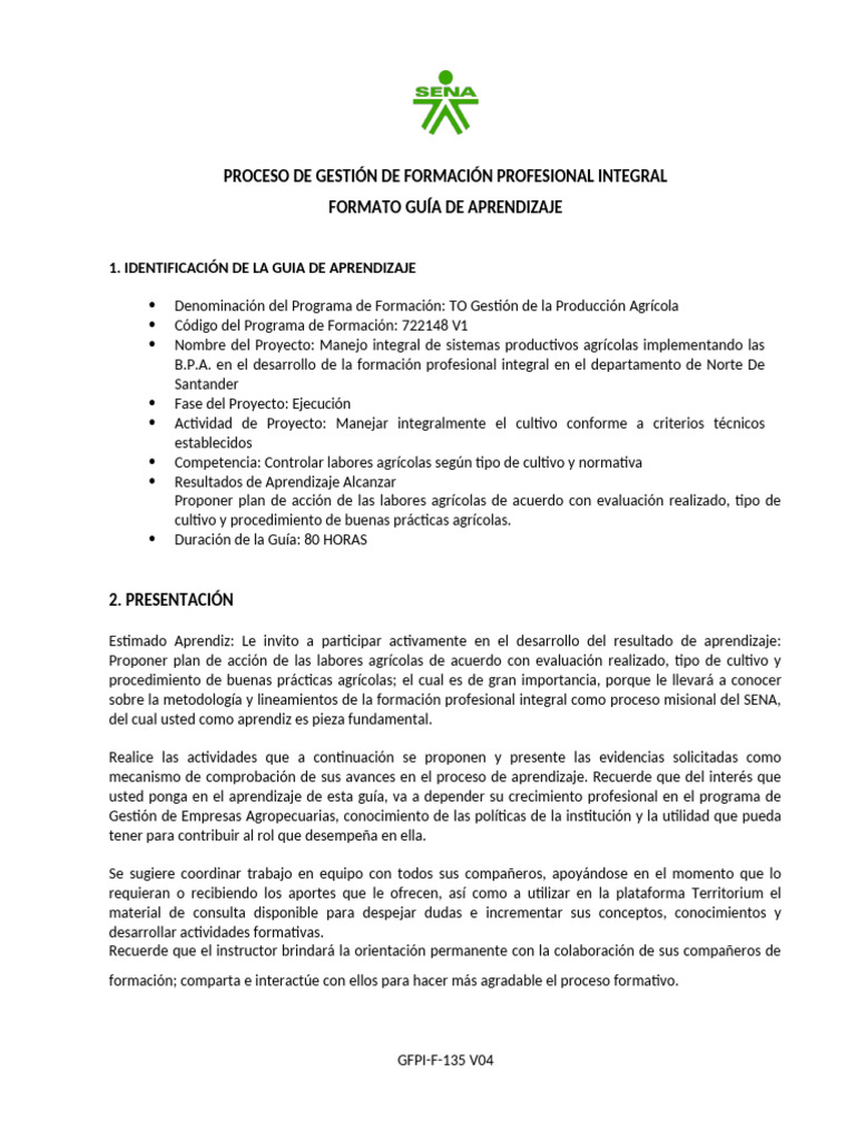 Guia de aprendizaje 4 Controlar Labores - Proponer plan de acción | PDF ...