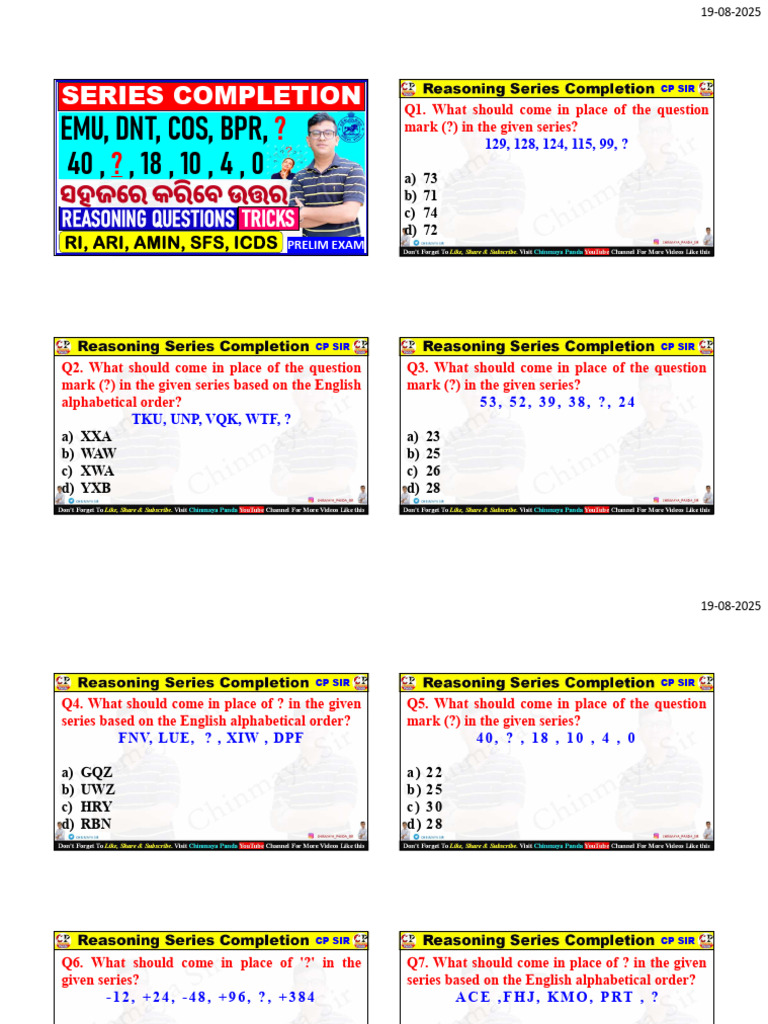 Reasoning Series Completion Questions | PDF | You Tube