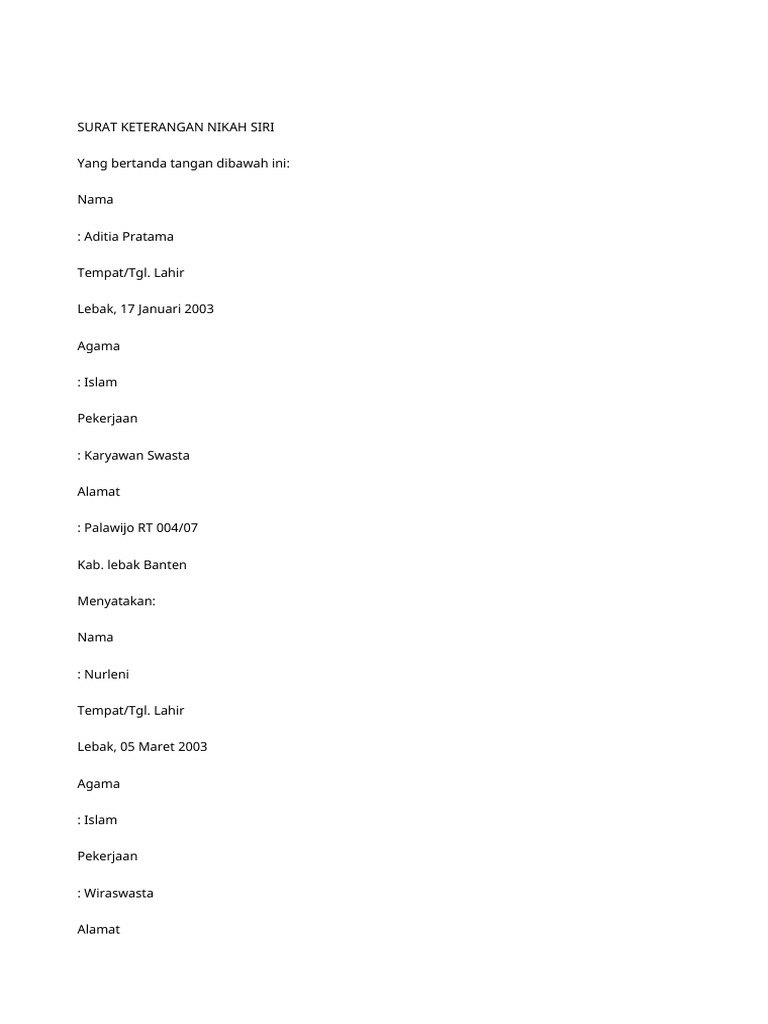 Surat Nikah Sirih - 1756740180 | PDF