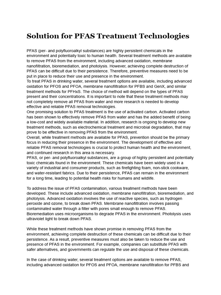 PFAS Treatment Technologies Explained | PDF | Membrane | Environmental ...