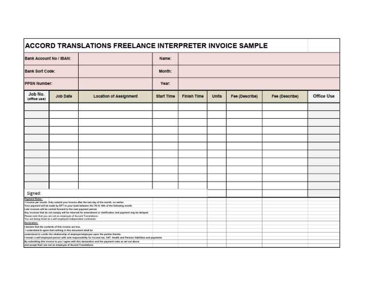 Freelance Interpreter Invoice Sample | PDF